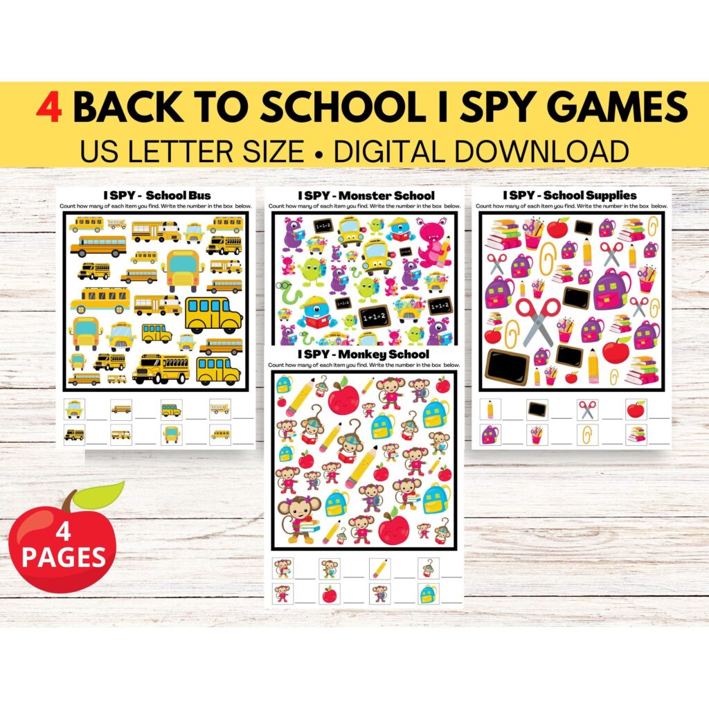 Back to School I Spy Games for Kids - Mess for Less Shop