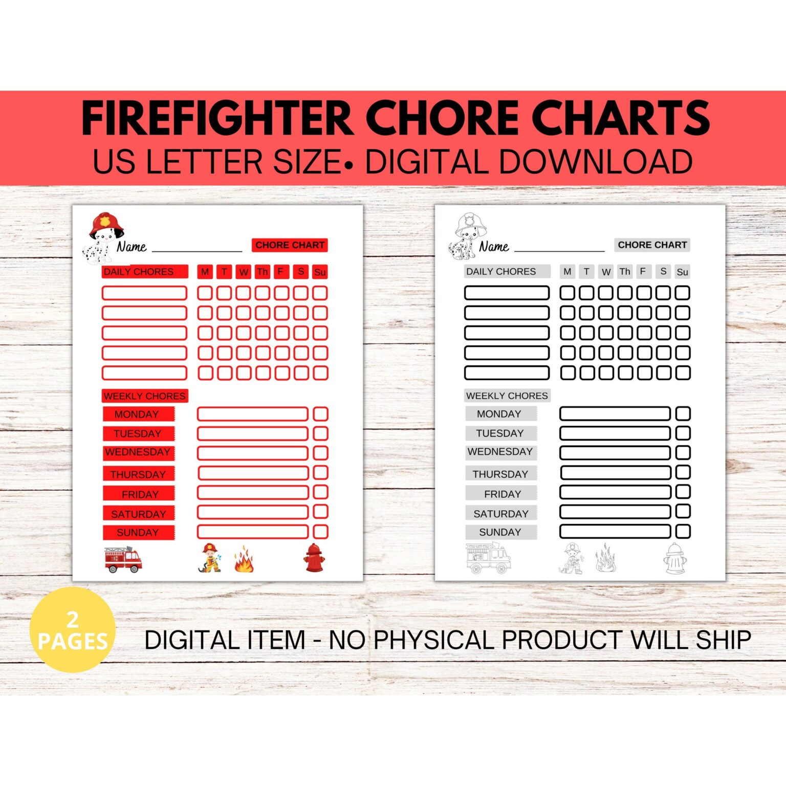 Fire Fighter Printable Chore Chart for Boys - Mess for Less Shop