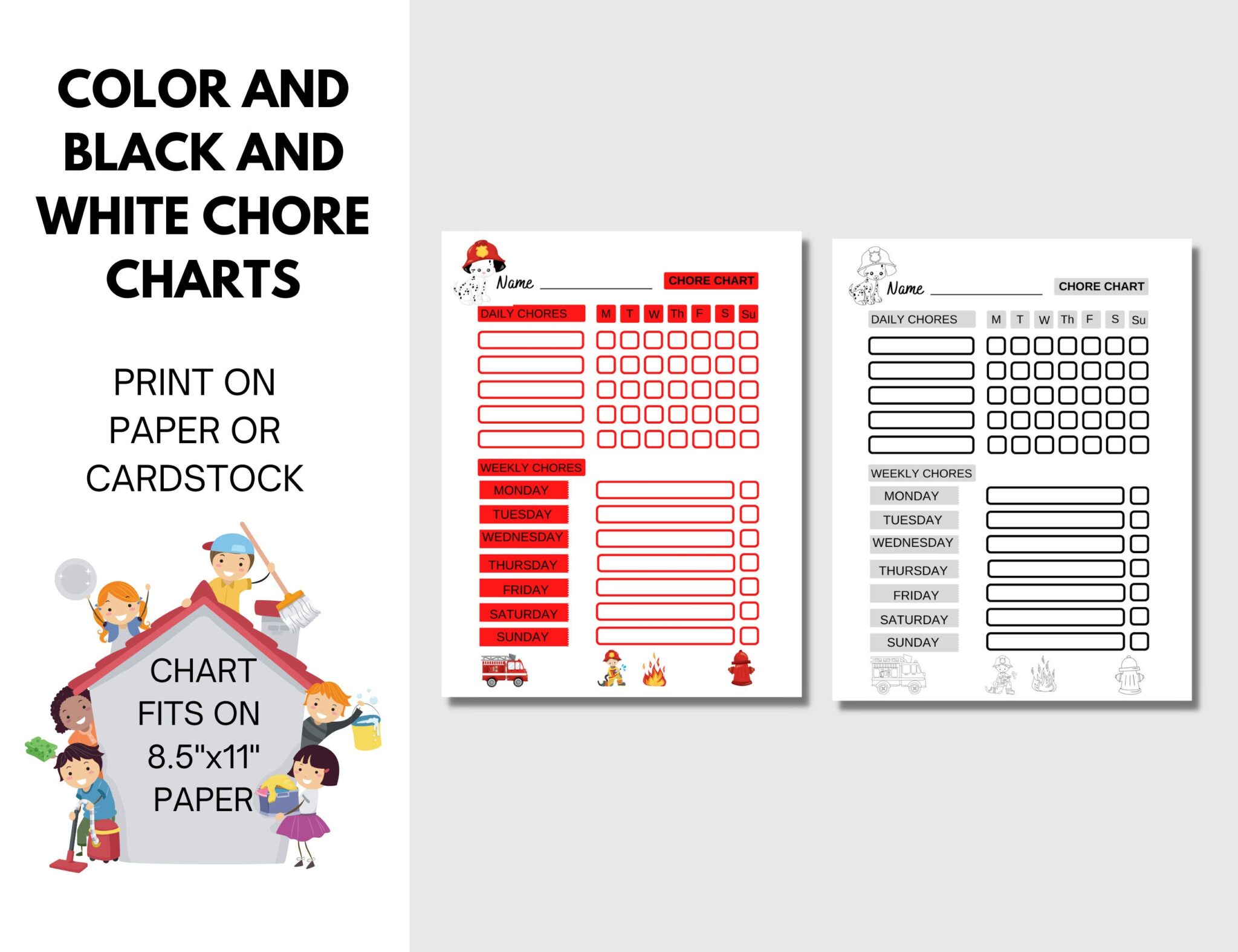 Fire Fighter Printable Chore Chart for Boys - Mess for Less Shop