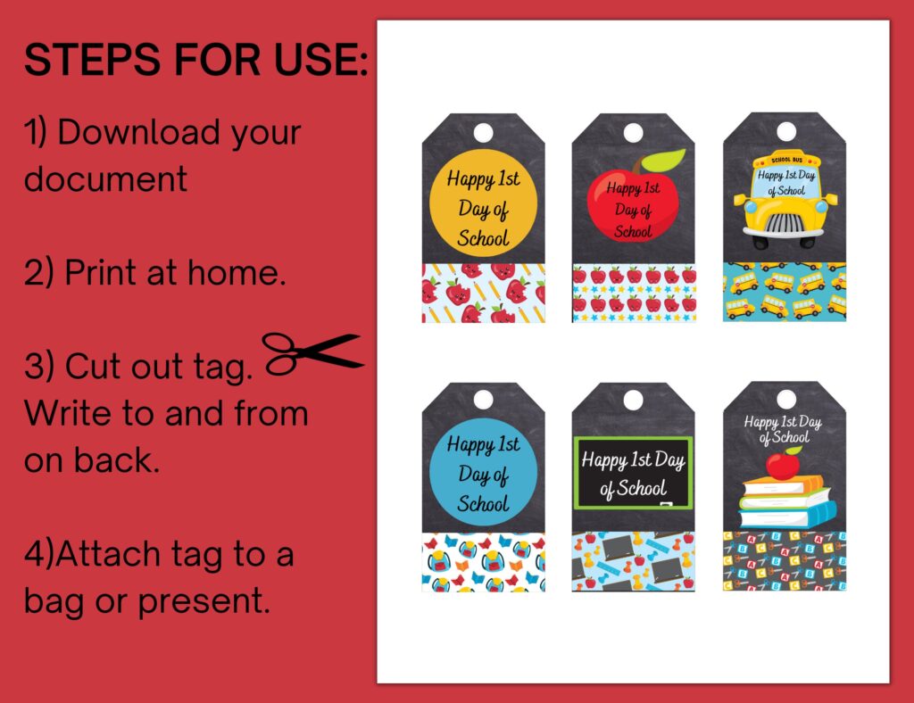 1st Day of School Gift Tags - Mess for Less Shop
