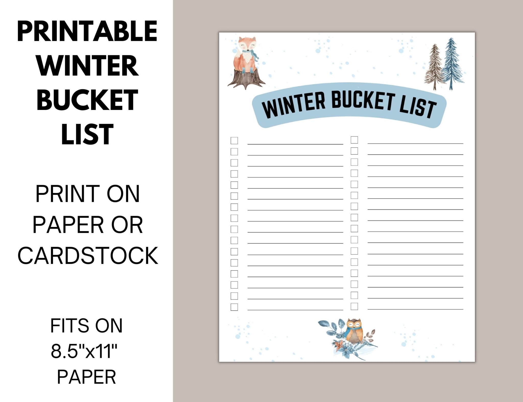 Winter Bucket List Printable - Mess for Less Shop