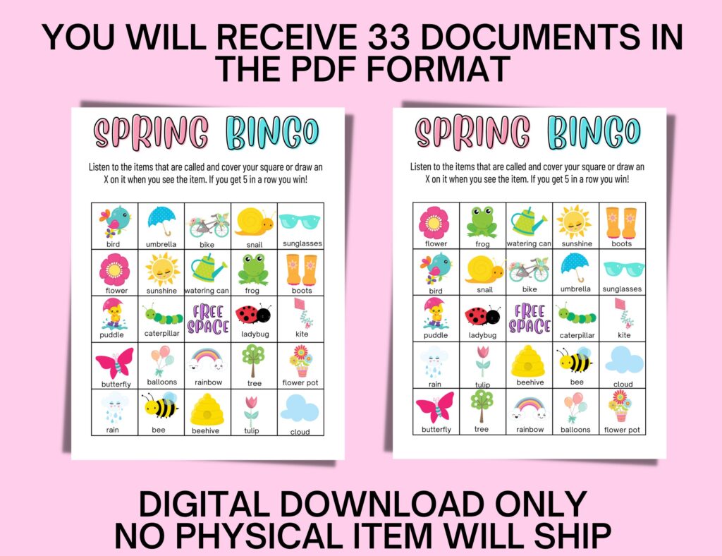 Spring Bingo Printables - Mess for Less Shop