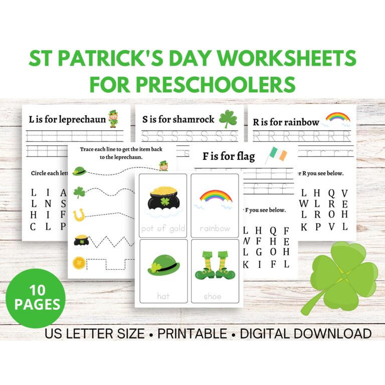 Printable St. Patrick's Day Worksheets for Preschoolers - Mess for Less ...