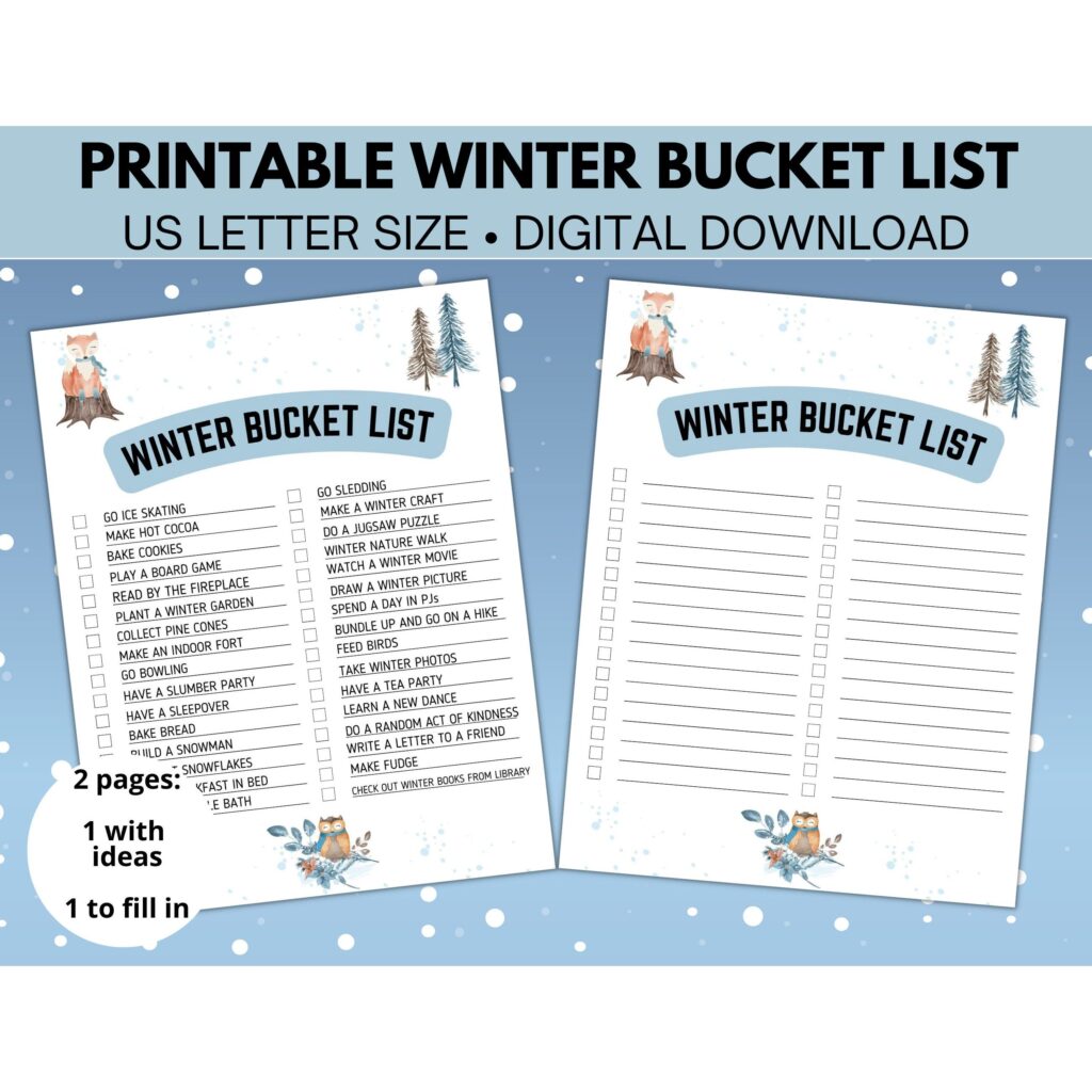 Winter Bucket List Printable - Mess for Less Shop