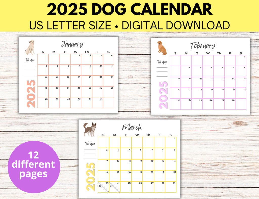 2025 Printable Dog Calendar With Dates - Mess for Less Shop