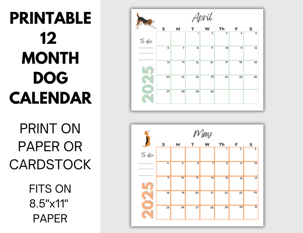 2025 Printable Dog Calendar With Dates - Mess for Less Shop