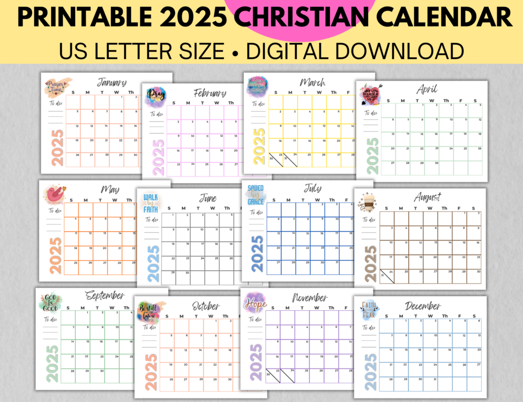 2025 Printable Christian Calendar - Mess for Less Shop