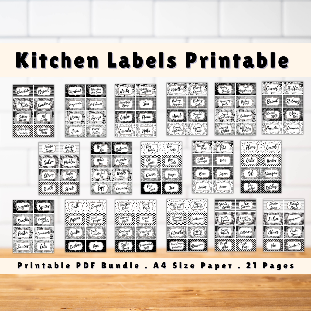 Black and White Kitchen Labels Printables - Mess for Less Shop