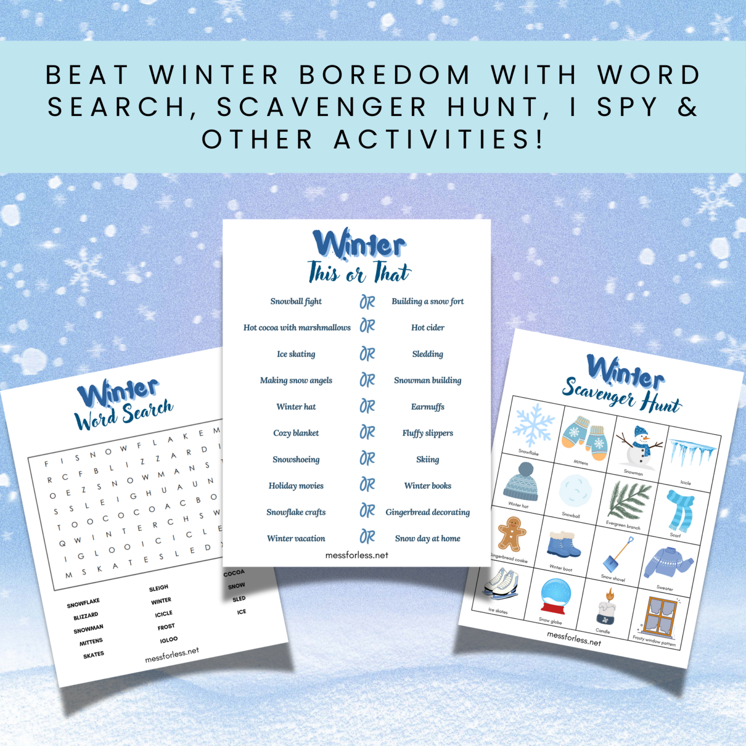 Printable Winter Boredom Busters Pack - Mess for Less Shop