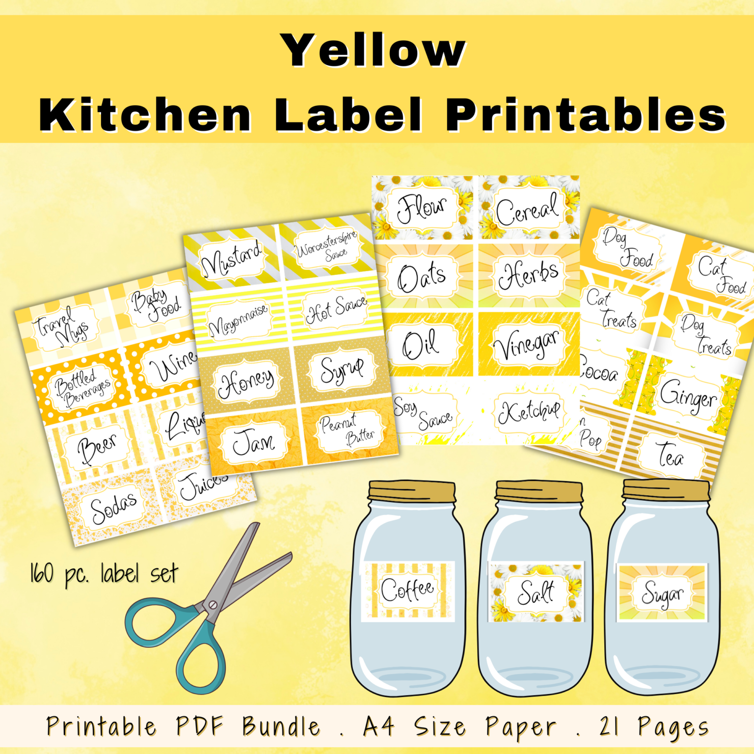 Yellow Kitchen Labels Printables - Mess for Less Shop