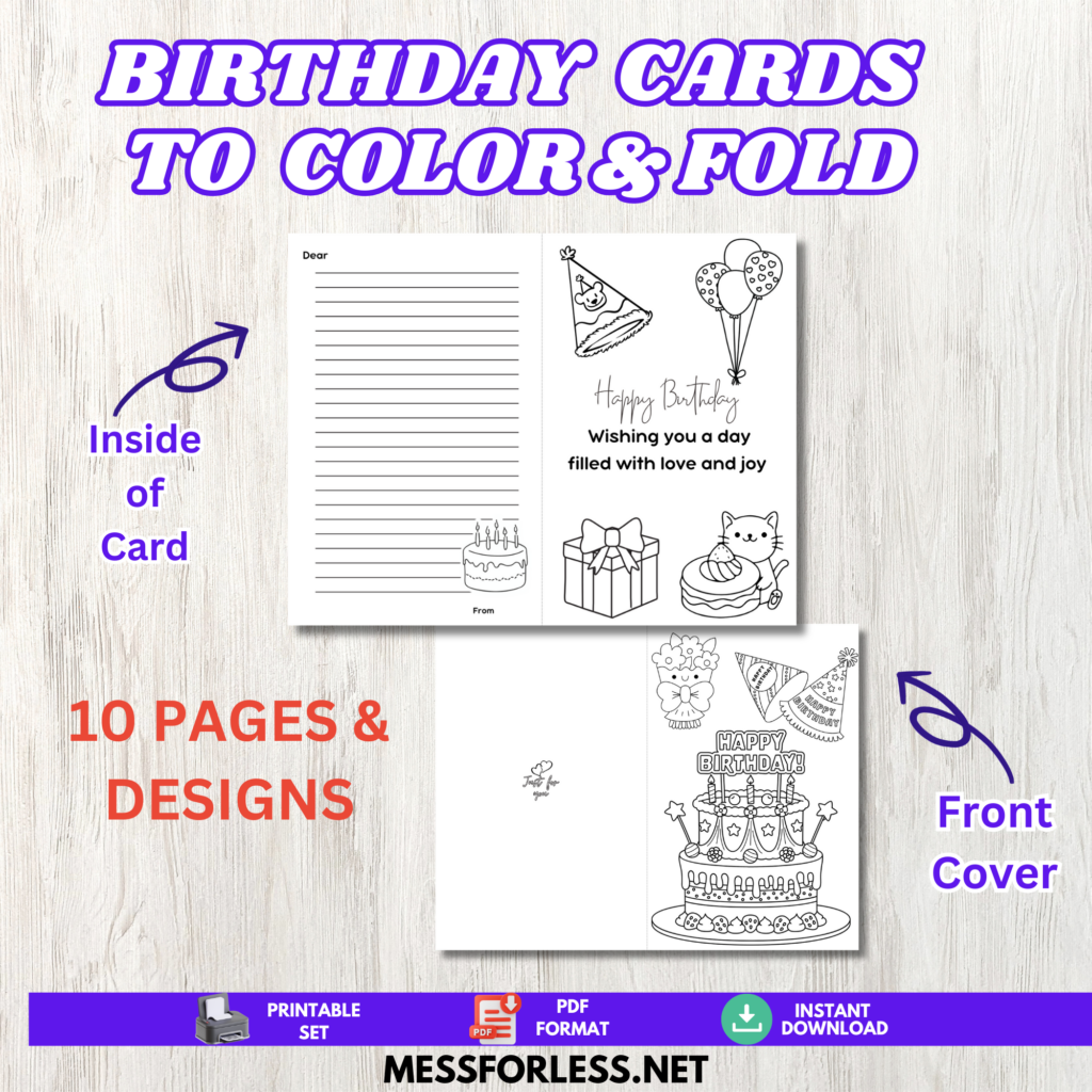 Printable Birthday Cards to Color - Mess for Less Shop