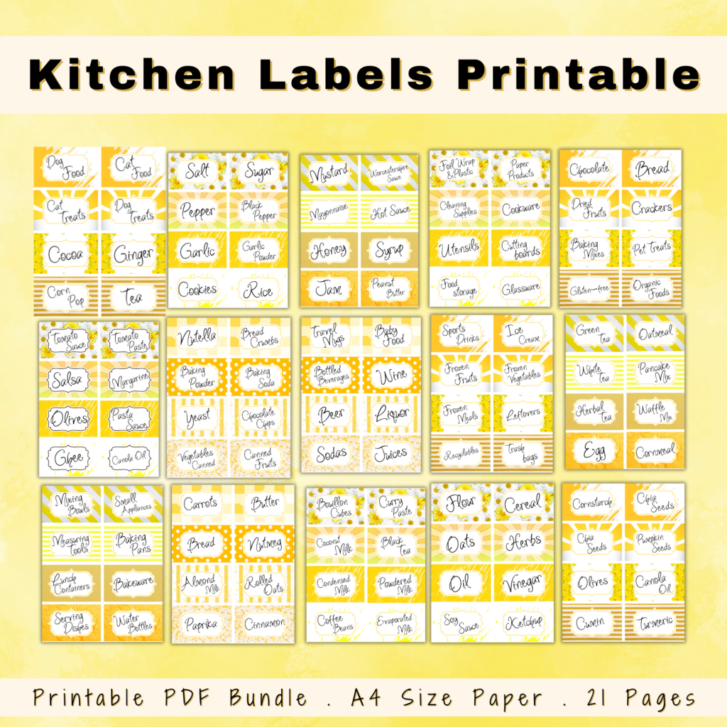 Yellow Kitchen Labels Printables - Mess for Less Shop