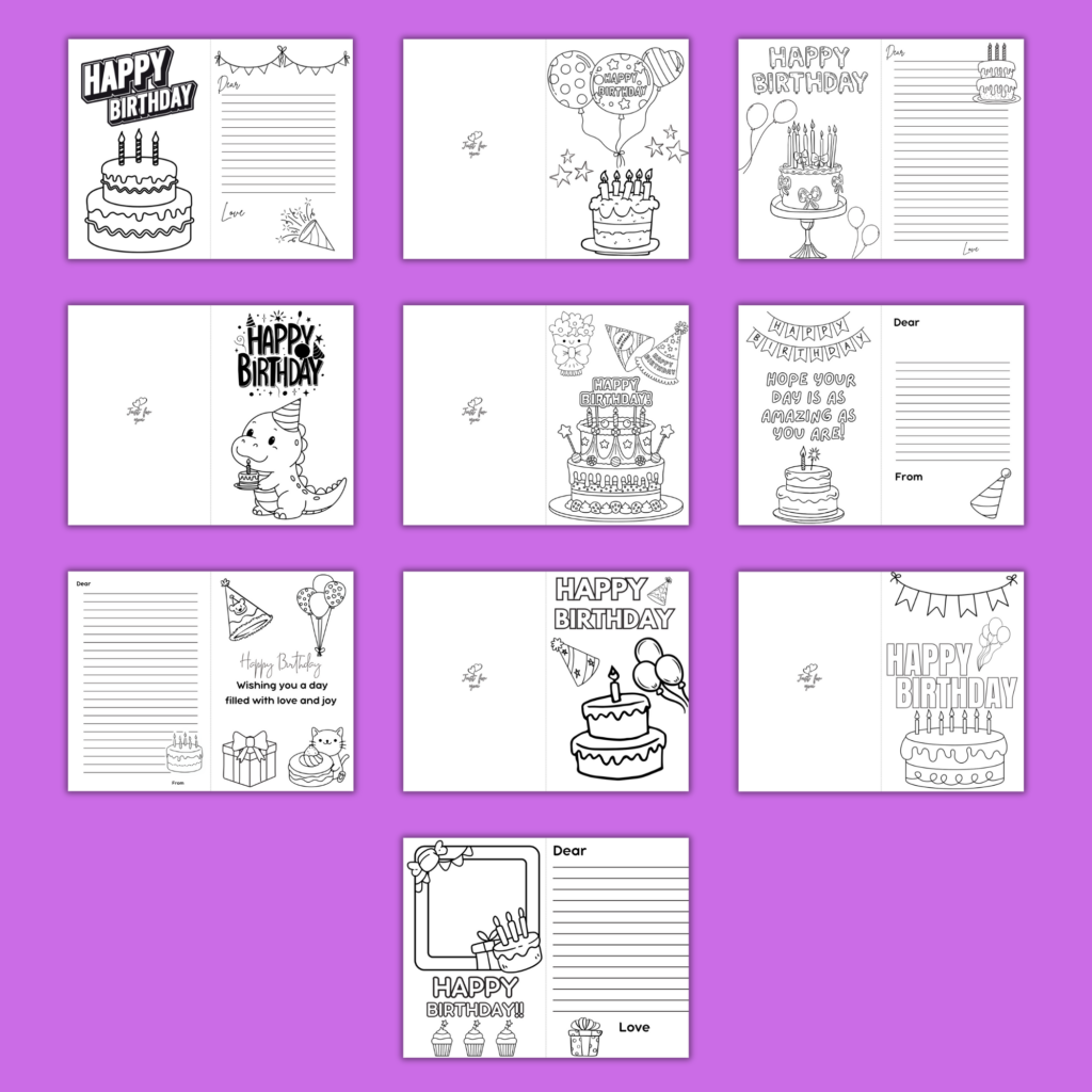 Printable Birthday Cards to Color - Mess for Less Shop