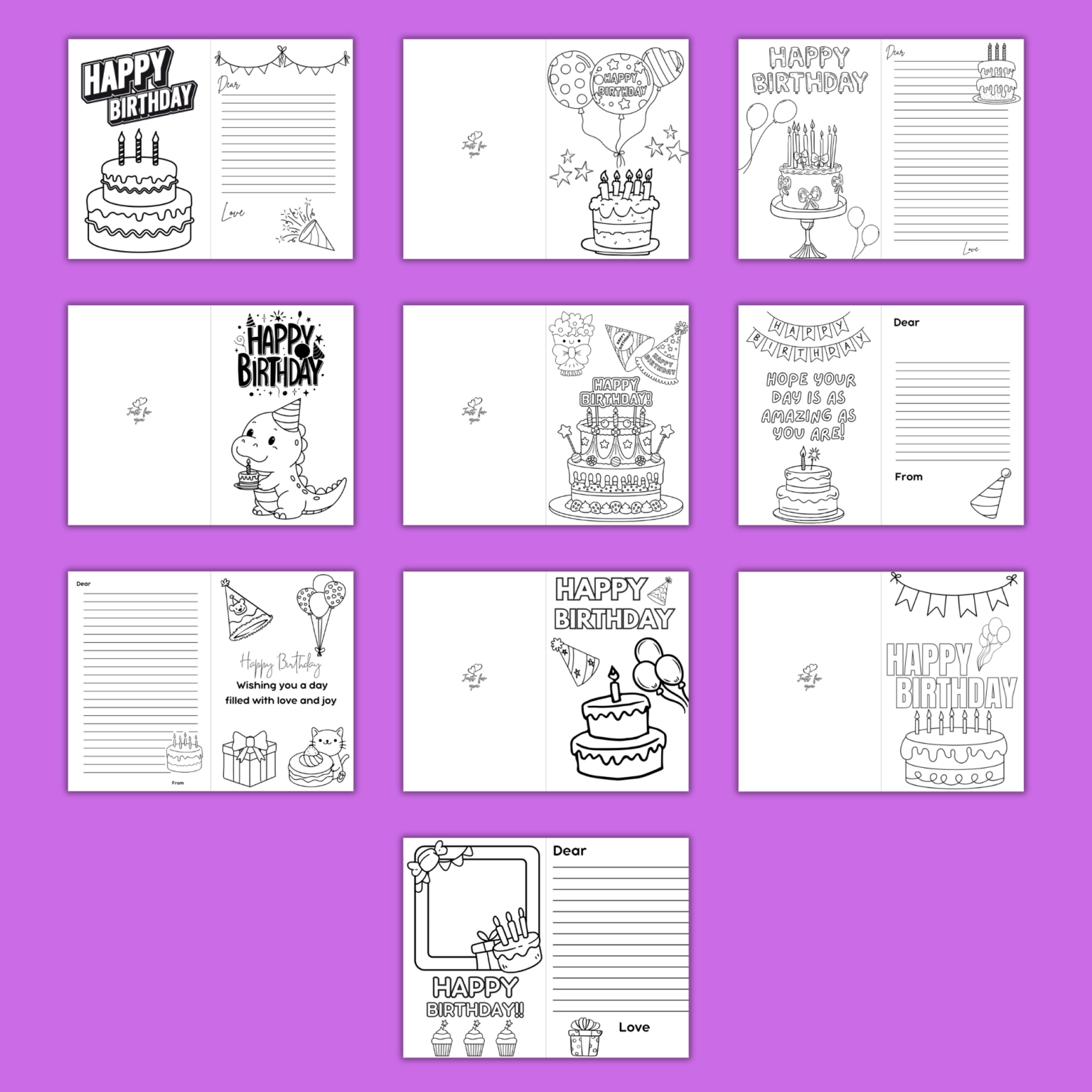 Printable Birthday Cards to Color - Mess for Less Shop