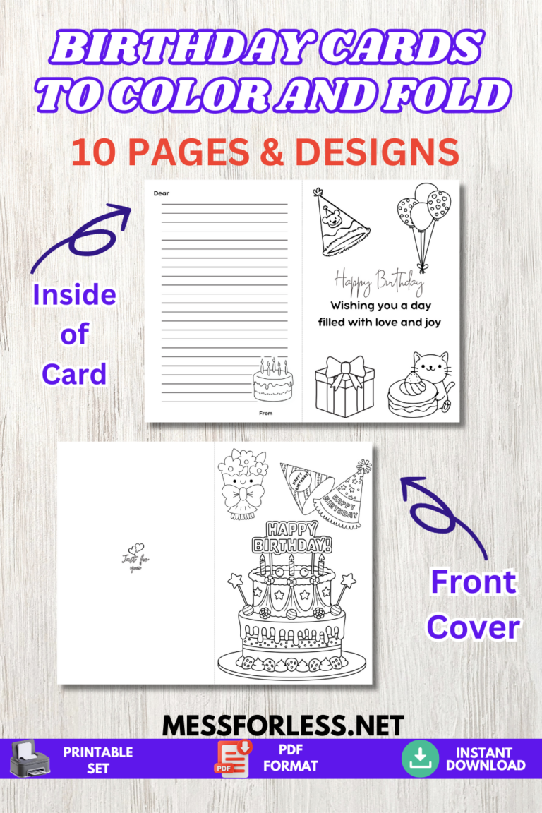Printable Birthday Cards to Color - Mess for Less Shop