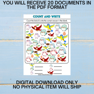 Bird Math Worksheets for Preschool & Kindergarten - Mess for Less Shop