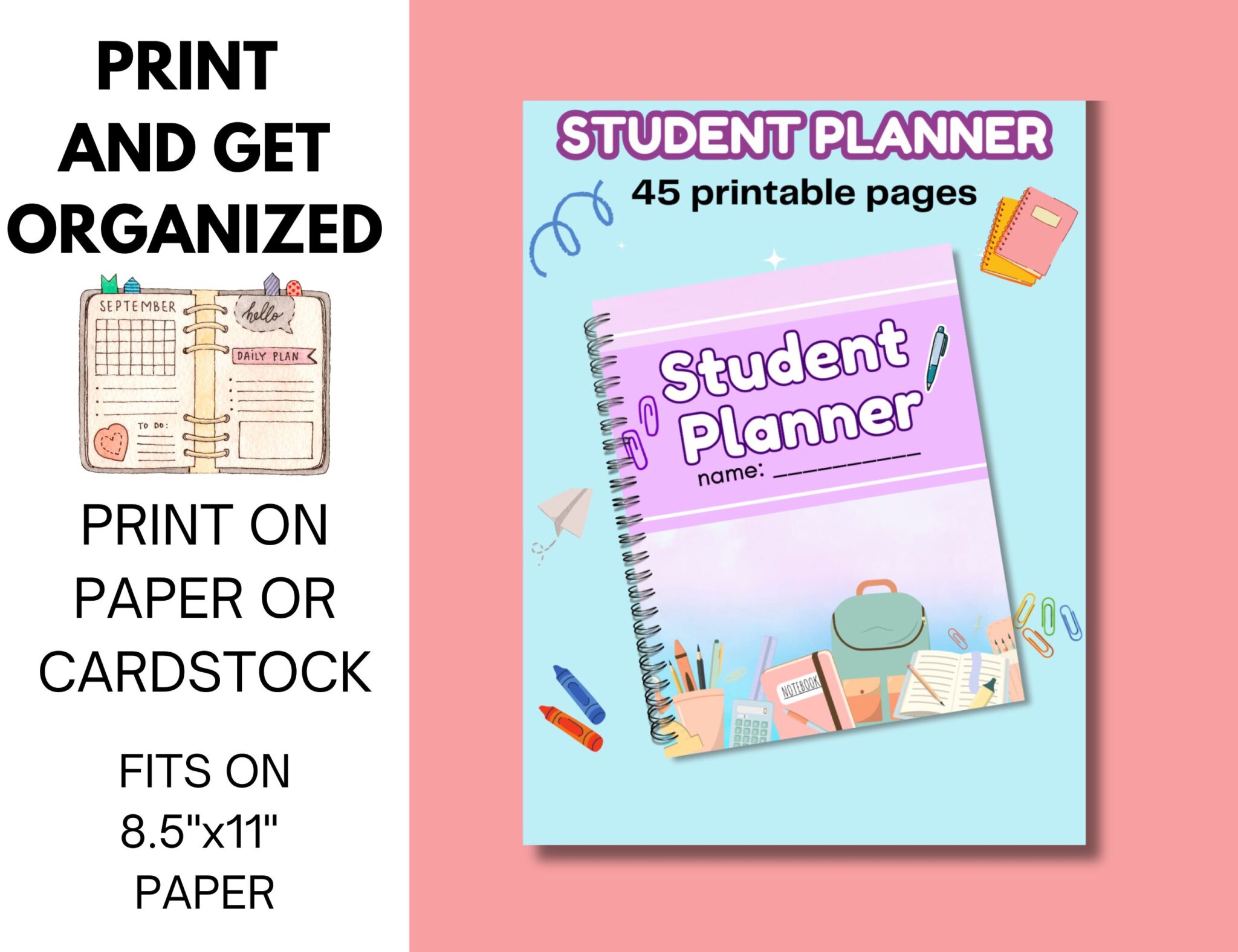 Student Planner Printable – 45-Page PDF for Kids & Teens - Mess for ...